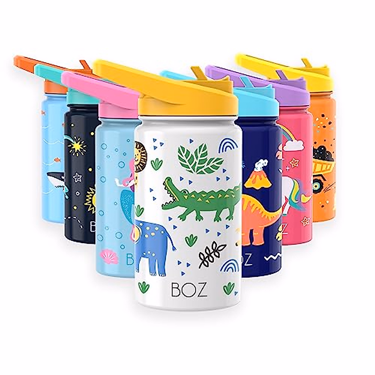 BOZ Kids Water Bottle for School with Straw Lid, Stainless Steel Insulated Water Bottle for Kids, Toddler Water Bottle, Leak Proof Water Bottle for Kids and Toddlers, 14 oz (414ml) (Safari)