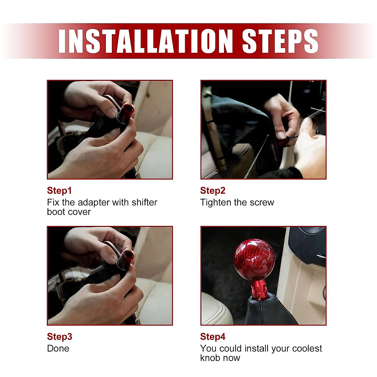 UGSHY 1 PC M12 x 1.25 Universal Shift Knob Adapter, Aluminum Alloy Transmission Gear Stick Shift Connector, for Non Threaded Shifters (Red)