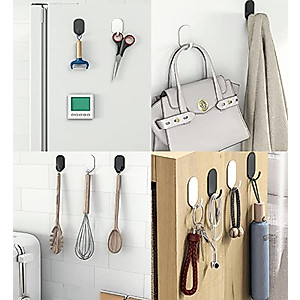 BANRIXIAN 10Pack Self-Adhesive Hooks Heavy Duty Hooks Wall Window Kitchen Behind Door Bathroom (Black White) (Black)