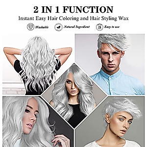 Temporary Silver White Hair Spray Color Wax with Dye Brush, Instant Natural Hairstyle Cream 4.23 oz, Disposable Coloring Mud for Men Women, Washable Styling Pomades, Party Cosplay DIY Halloween