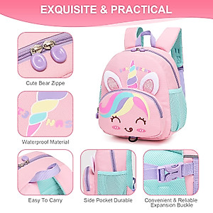 Mini Toddler Backpack for Girls Kids Backpack for Perschool with Toddler Harness Leashes 3D Cartoon Unicorn Kindergarten Schoolbag for Little Girl Boy Ages 12M+