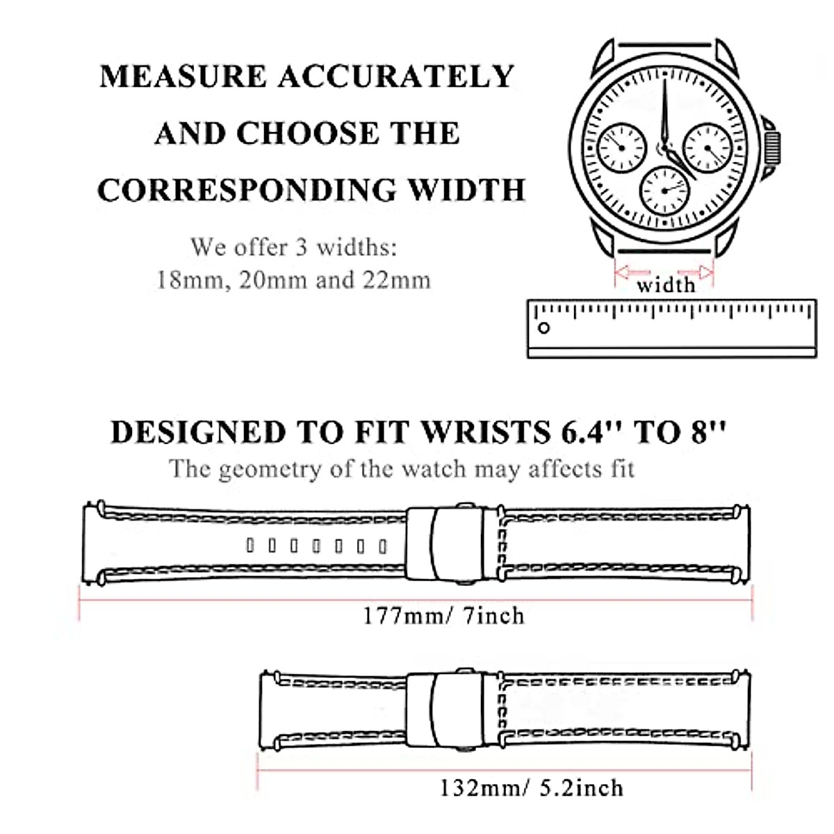 DOANYA 18mm Top Grain Leather Watch Band, Black Watch Strap Compatible with Fossil Sport (41mm women's) / Seiko 5 (SNK805 / SNK803 / SNK807) with Push Button Hidden Clasp for Men Women