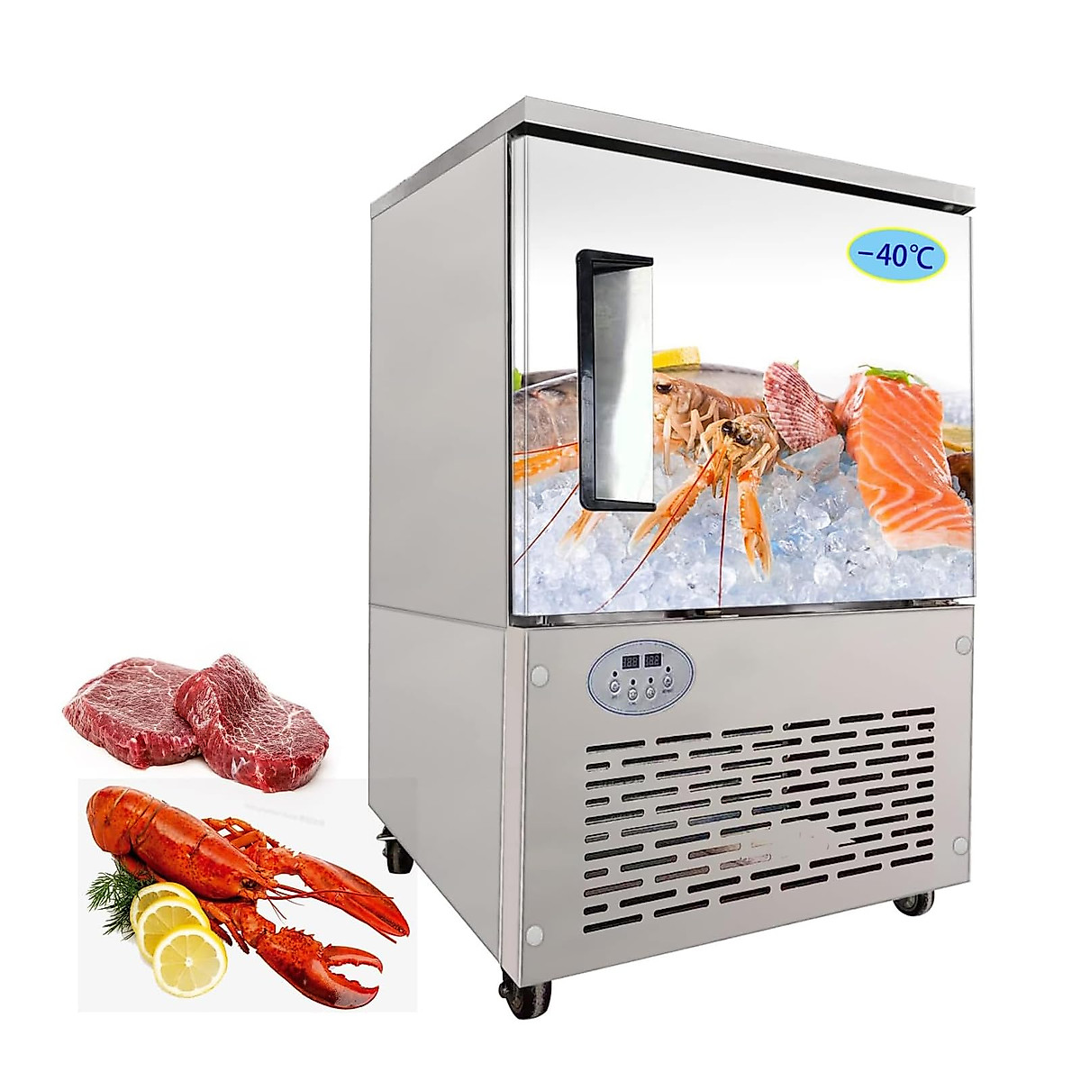 Vaseni 6 Trays 180L Chest Freezer, Blast Freezer Commercial, -40℉~+37.4℉ Blast Chiller Freezer, Temperature Control, Stainless Steel Ice Cream Forzen Meat FIsh Seafood Refrigerator, Restaurant Hotel
