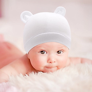 BQUBO Newborn Baby Hats Mittens Set Hospital Hat Beanie Bear Ears Preemie Infant Cotton Caps Gloves No Scratch Mittens for Baby Boys Girls 0-3 Months