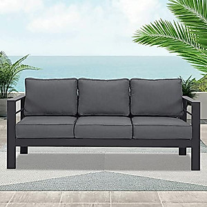 Wisteria Lane Patio Furniture Aluminum Sofa, All-Weather Outdoor 3 Seats Couch, Gray Metal Chair with Dark Grey Cushions