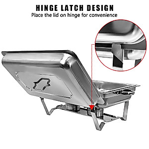 EVGTTI Chafing Dish Buffet Set, 2 Pack 8 Qt, Stainless Chafer w/ 4 Half Size Pans, Rectangle Catering Warmer Server w/Lid Water Pan Folding Stand Fuel Tray Holder Clip, at Least 8 People Each