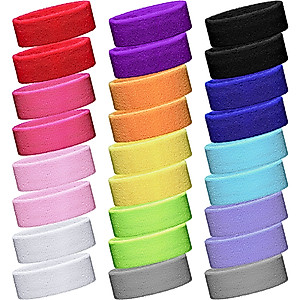 26 Pieces Sweatbands Cotton Sports Headbands Colorful Terry Cloth Sweat Absorbing Athletic Sweatband for Working Out, Basketball, Soccer, Running, Yoga, Outdoor Sports Activities Multicolor
