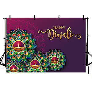 MEHOFOND 7x5ft Happy Diwali Party Backdrop Decorations Indian Diwali Banner Deepavali Festival of Lights Photography Background Hindu Happy Lights Candle Banner Photo Studio Props