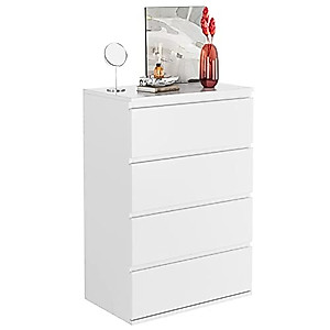 FOTOSOK 4 Drawer Dresser, Modern Storage Chest of Drawers 23.6L x 15.7W x 31.5H in, Nightstand File Cabinet with 4 Drawers for Home Office, White