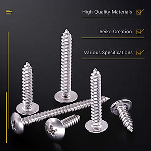 Hilitchi 240 Pcs #8 304 Stainless Steel Phillips Truss Head Self Tapping Sheet Metal Screws Assortment Kit Set
