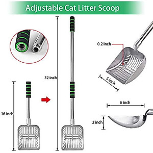 Onlyoung Cat Litter Scoop, Metal Adjustable Long Handle Litter Scooper, Detachable Stainless Steel Non-Stick Kitty Litter Scoop with Foam Padded Grip Handle, Heavy Duty Cats Pooper Pet Poop Shovel