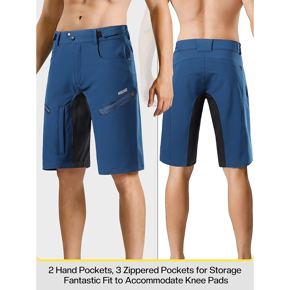 ARSUXEO Mens Bike Shorts,Cycling Shorts,Mountain Bike Shorts MTB Shorts Loose Fit with Moisture-Wicking Waistband Dark Blue Size Medium