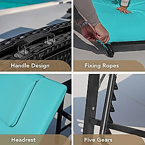 Devoko Patio Chaise Lounge Sets Outdoor Rattan Adjustable Back 3 Pieces Cushioned Patio Folding Chaise Lounge with Folding Table (Blue)