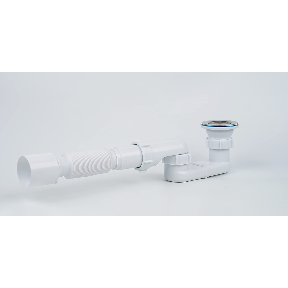 Bath Shower Drain Low Profile p Trap 1 1/2" Bath Flat Trap Kit for Acrylic bathtubs(Waste, Plastic Flexible Pipe + Trap)