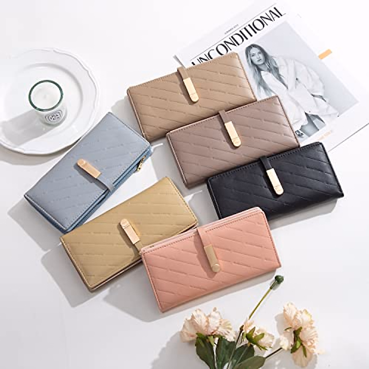 CornerLife Womens Slim Wallet Bifold with Letter Print Credit Card Holder with Zipper Pocket PU Leather Wallets for Women with Snap Closure (Black)