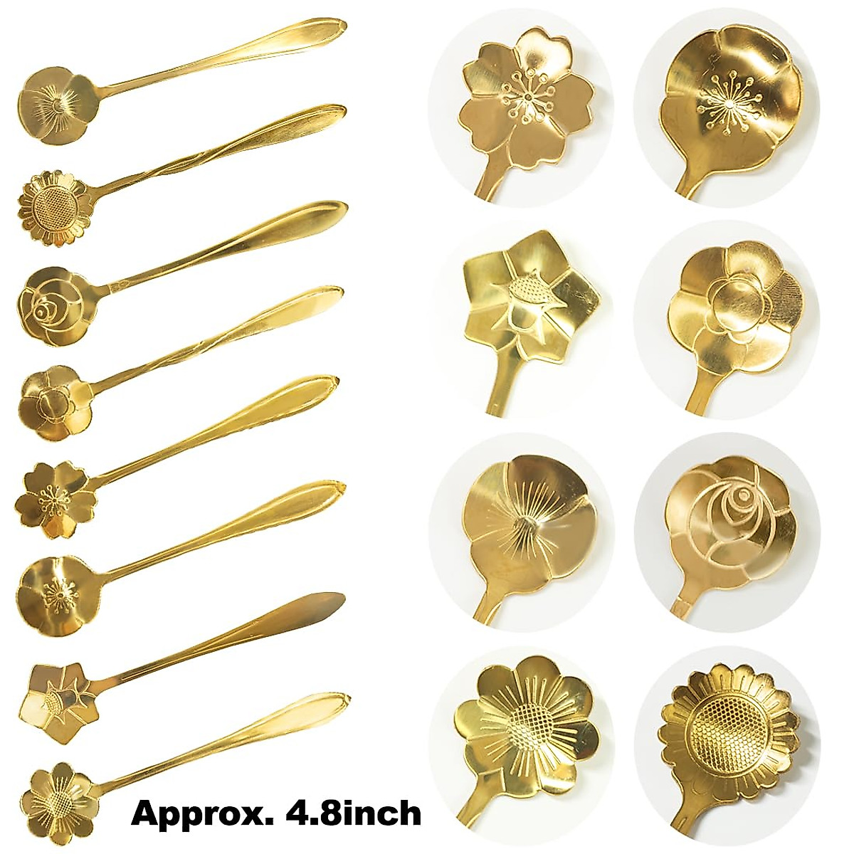 ELANE 8 Pcs Small Coffee Spoons for Coffee Bar Stirring Spoons Tea Spoons for Hot Tea Fancy (Gold)