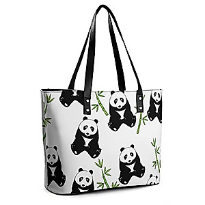 Womens Handbag Panda Patterns Leather Tote Bag Top Handle Satchel Bags For Lady