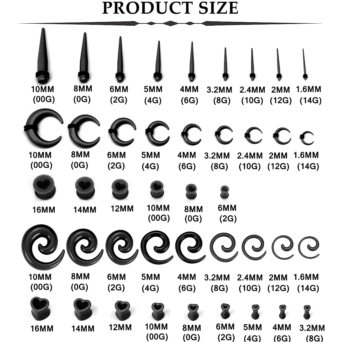 JeryWe Ear Stretching Kit 84 Pieces 14G-00G Ear Gauges Expander Set Acrylic Tapers and Plugs & Silicone Tunnels Body Piercing Jewelry Set