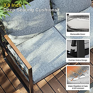 EAST OAK Courtyard Patio Furniture Set, 4-Piece Outdoor Patio Set with Sofa, Removable & Washable Deep Seating Cushion, Tempered Glass Table, Outside Patio Conversation Sets, Black & Grey
