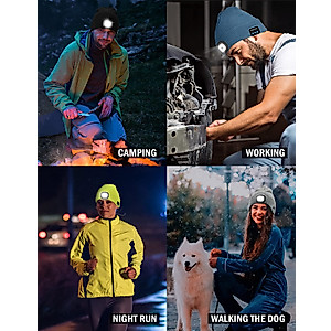 Wmcaps Bluetooth Beanie with a Light, Unisex USB Rechargeable 4 LED Fashlight Hat with Cordless Headphones, Unique Christmas Birthday Gifts for Men Him Husband Teen Black