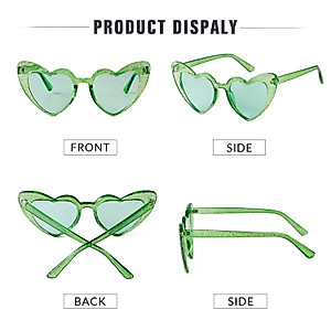 GIFIORE Heart Shaped Sunglasses for Women,Vintage Cat Eye Retro Oversized Clouts Glasses (Clear Green Glitter)