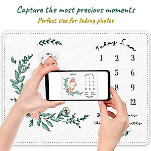 Griime Monthly Baby Milestone Blanket - Soft Milestone Blanket for Baby Boy & Girl - 300 GSM Thickness, Baby Month Blanket Kit with Chalkboard, Frames, Floral - Baby Monthly Milestone Blanket Gift.