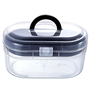 MyGift 11 x 7 Inch Clear Plastic Arts & Crafts Storage Case, Round Portable Container with Black Top Handle and Removable Tray for First Aid Kit or Sewing Supplies