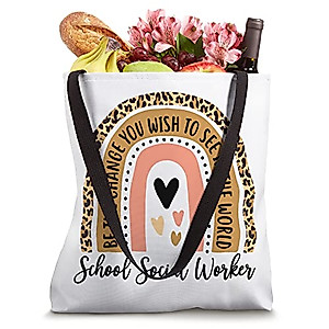 School Social Worker Leopard Rainbow Cute Work Love Teacher Tote Bag