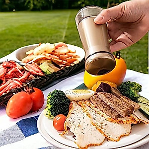 Elegant Copper Gold Salt and Pepper Shaker Set Adjustable Stainless Steel and Glass Modern Design Adjustable Top Makes it the ideal Spice and Seasoning Dispenser Kitchen Sugar and Cinnamon Shakers