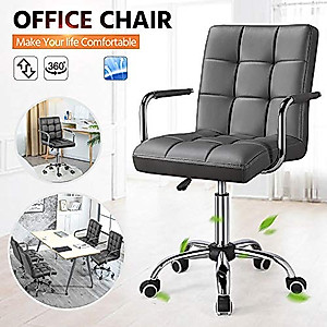 Yaheetech Mid Back Desk Chair, PU Leather Office Task Chair with Armrests/Large Seat, Adjustable Chair with Wheels, Grey