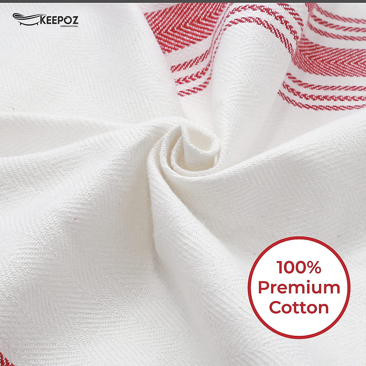 KEEPOZ Kitchen Towels, 16 x 25 Inches, 100% Ring Spun Cotton Dish Towels for Drying Dishes, Super Soft and Absorbent Tea Towels and Bar Towels Set Dish Cloths and Dish Rags for Drying (12 Pack, Red)