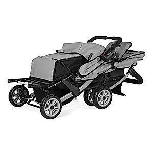 Foundations Sport Trio 3-Seat Folding Stroller with Oversized UV Blocking Canopy, 5-Point Harness for Added Safety, Easy Loading, Storage Bucket, Fits Through Most Standard Doorways (Gray)