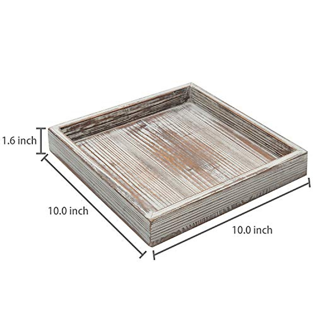MyGift Rustic Solid Torched Wood Decorative Serving Tray, 10 Inch Square Versatile Breakfast Ottoman Coffee Table Tray Spring Tray Home Decor