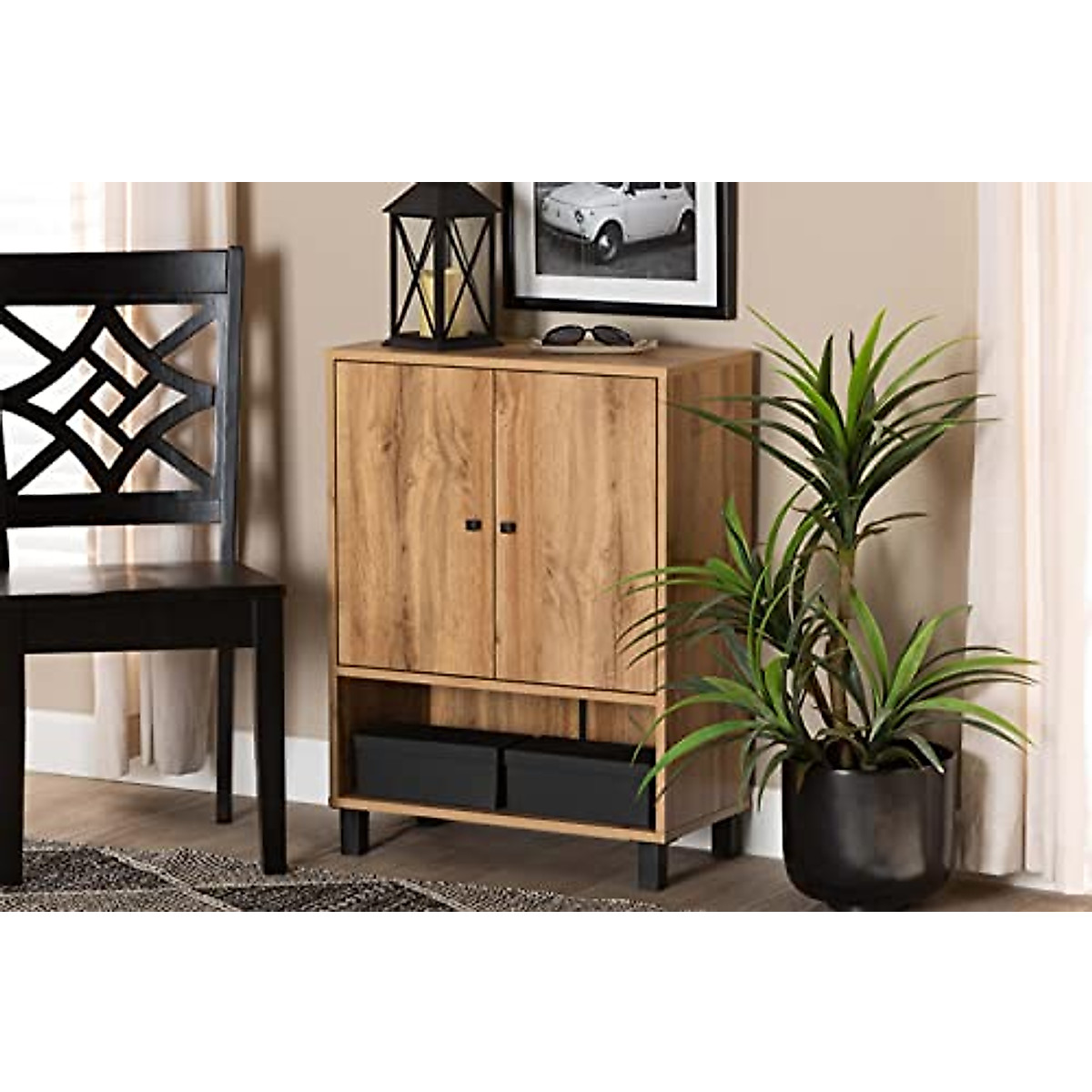 Baxton Studio Shoe Cabinet with Oak and Black ATSC1613-Wotan Oak-Shoe Cabinet
