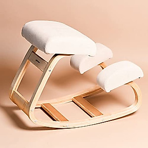 Sleekform Ergonomic Kneeling Chair - Home Office Rocking Desk Stool for Active Sitting - White Comfortable Cushions Wood