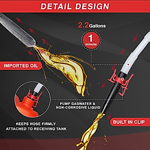 Portable Power Battery Pump, Water&Fuel Transfer Pump Up to 2.2 GPM, Battery Operated Siphon Liquid Extractor, 35.4 in Hose for Gasoline Diesel Oil Fish Tank