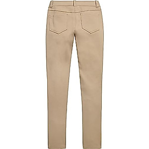 Nautica Girls' Big School Uniform Interlock Skinny Leg Jegging, Elasticized Waistband with Faux Button Closure, Stretch Material, Khaki, 8