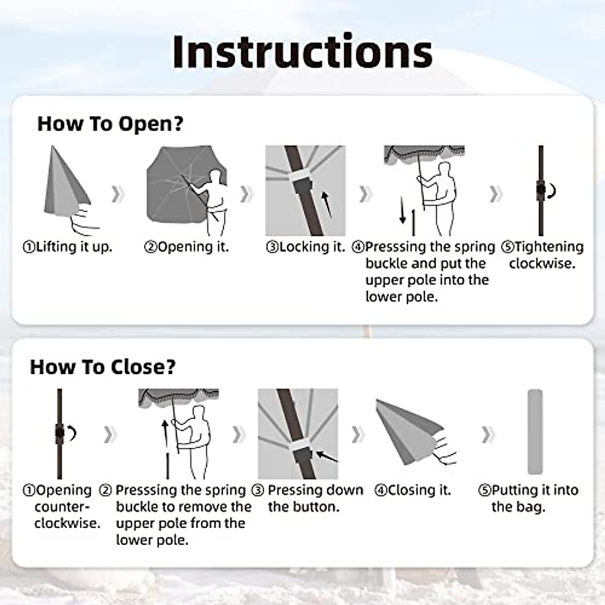 AMMSUN 7ft Patio Umbrella with Fringe Outdoor Tassel Umbrella UPF50+ Premium Steel Pole and Ribs Push Button Tilt,Navy Blue Stripes