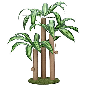 LEMONDA 31.5Inch Cat Scratching Post,Cat Scratcher Tree with 3 Scratching Poles & 2 Interactive Dangling Balls,Cats Scratching Posts for Indoor Kitten & Adult Cats