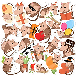 GOLEEX 20 Pack Pcs Waterproof Vinyl Opossum Stickers Funny Animal Cartoon Sticker for Teens Boys Girls Men Women Adults Journaling Scrapbooking Laptop Phone Cars Bottles Decals