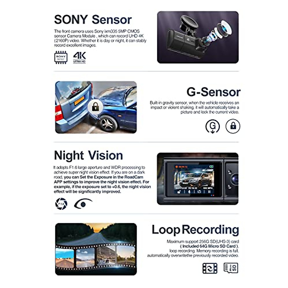 3 Channel 4K Dash Cam for Cars, 4K+2.5K Front and Rear Cabin, 1440P+1440P+1080P Triple Car Camera,Included 64GB Card, with GPS and WiFi Wireless , IPS Screen,24 Hour Parking Mode, APP,Night Vision,WDR