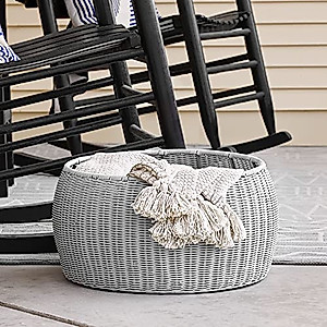 Household Essentials Gray Wicker Patio Ottoman Footstool