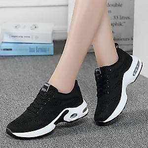 AIRAVATA Air Cushion Road Running Shoes Fashion Women's Sneakers Ladies Outdoor Sports Shoes Breathable Lightweight, Black Size 8.5 - Inner Length 24.5cm