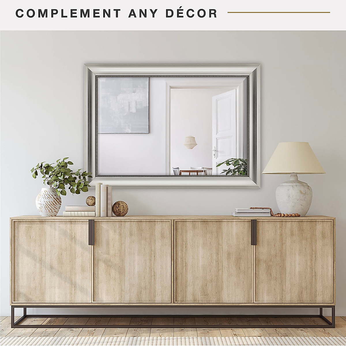 MCS 24x36 Inch Beaded Rectangular Wall Mirror, 30.25x42.25 Inch Overall Size, Silver (20454)