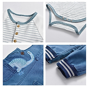 LvYinLi Baby Boy Clothes Set Infant Boy's Long Sleeve Romper+Dinosaur Denim Overalls Toddler Boys Fall Winter Outfits (Blue, 6-12 months)