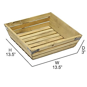 Admired By Nature Natural Wood Large Shallow Square Crate with Metal Corner Design, 020-NTRL