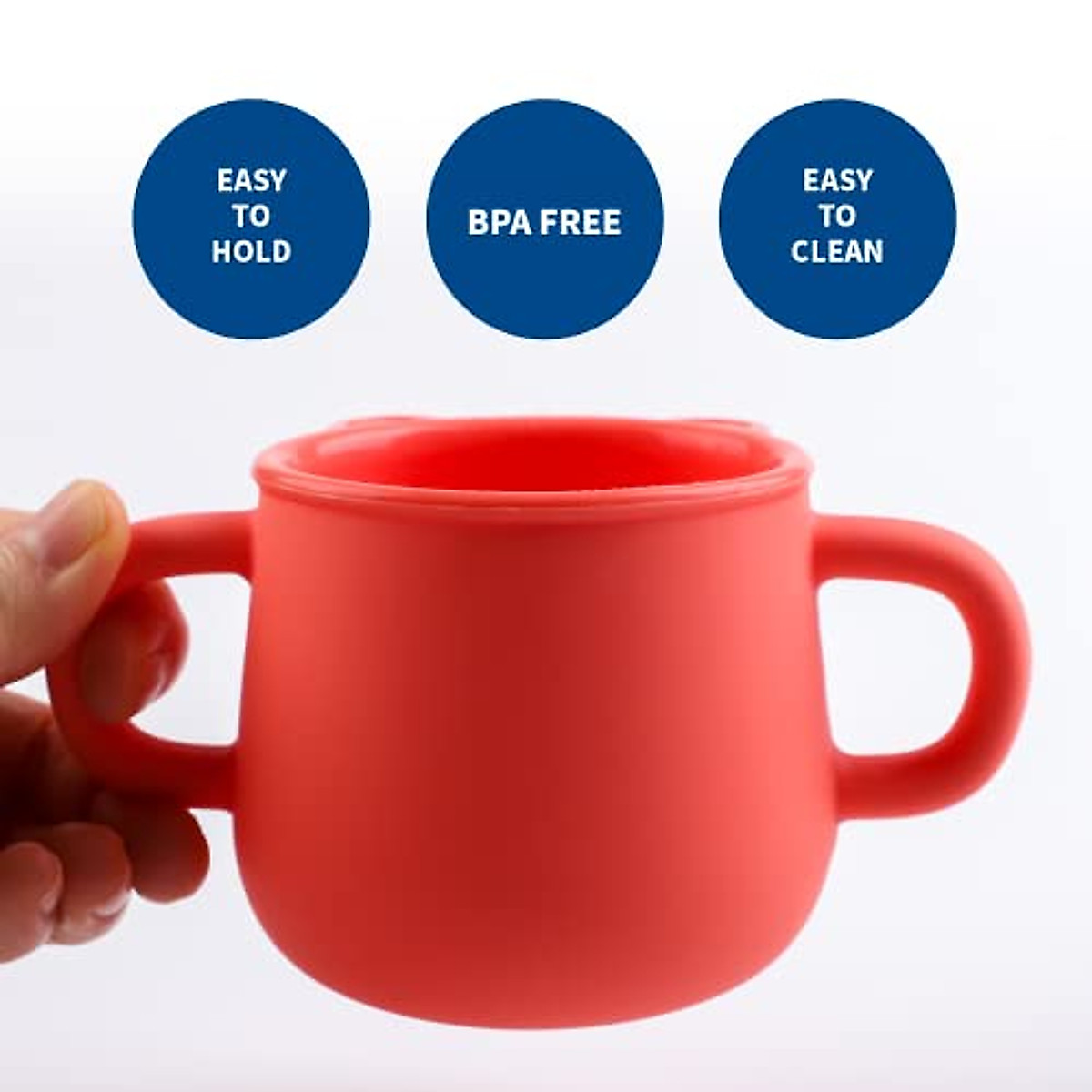 BLUE GINKGO Silicone Toddler Cups - Open Cup for Baby with Handles | Made in Korea | 8oz Training Open Cups for Toddlers 1-3 (Coral)