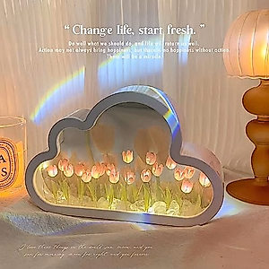 FIALAME DIY Tulip Night Light Room Decor Lamp & Mirror 2 in 1, Artificial Flowers Lamp Battery Powered Material Kit, Warm Ornament Gifts for Family and Friends (Pink)