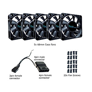 Apevia CF6015S-5 (5 Pk) 60mm x 60mm x 15mm Black Case Fan W/4PIN Molex + 3PIN Motherboard Adapter
