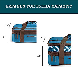 Rachael Ray Expandable Insulated Casserole Carrier for Hot or Cold Food, Thermal Lasanga Lugger Tote for Pockluck, Parties, Picnic, and Cookouts, Fits 9" x 13" Baking Dish, Bias Plaid Marine Blue